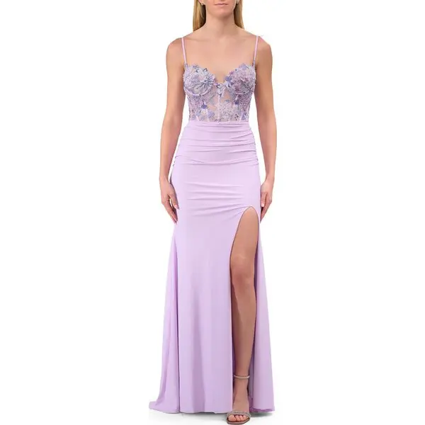 LABOMME Fabulous Prom Dress With Multi Color Lace Bodice - Lavender