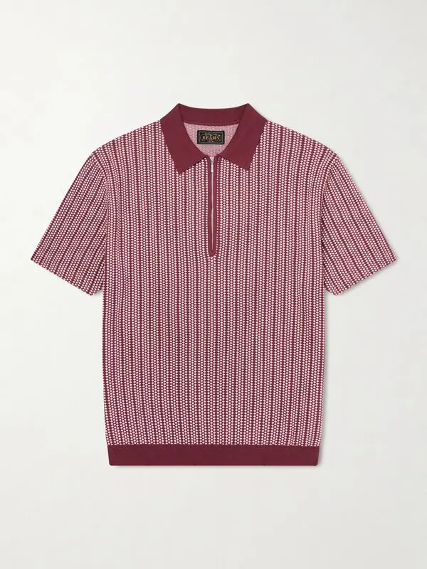 BEAMS Jacquard-knit Cotton Half-zip Polo Shirt