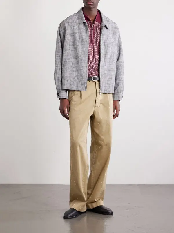 BEAMS Jacquard-knit Cotton Half-zip Polo Shirt