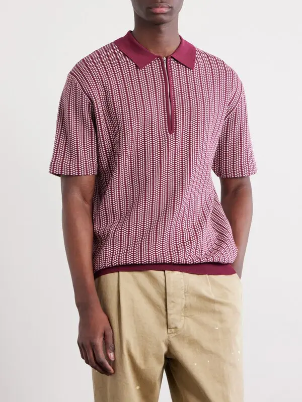 BEAMS Jacquard-knit Cotton Half-zip Polo Shirt