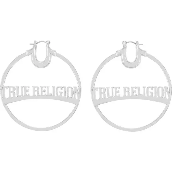 True Religion Logo Hoop Earrings - Silver Tone