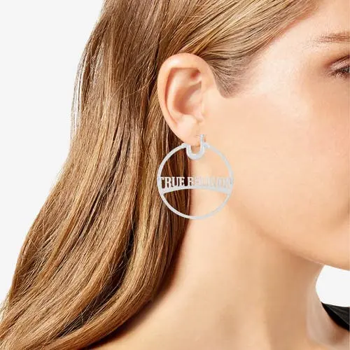True Religion Logo Hoop Earrings - Silver Tone