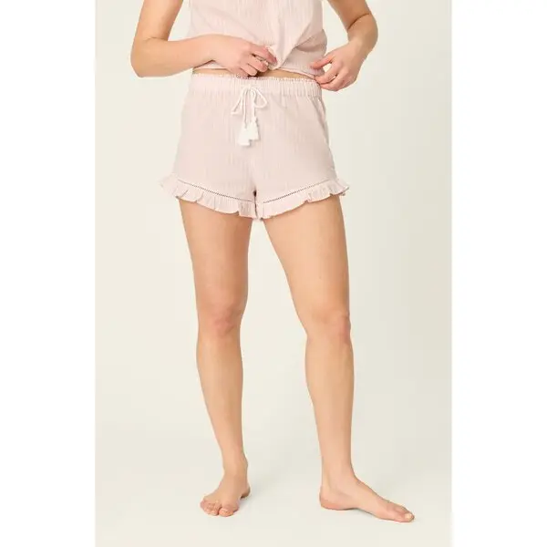 PJ Salvage On Cloud Nine Ruffle Trim Cotton Pajama Shorts - Silver Rose
