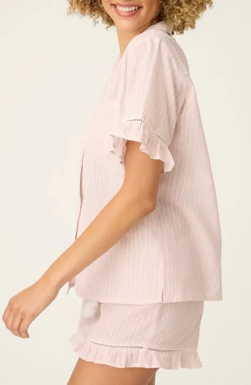 PJ Salvage Cotton Button-up Pajama Shirt With Ruffle Trim