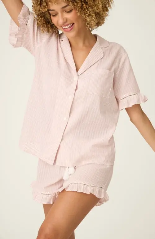 PJ Salvage Cotton Button-up Pajama Shirt With Ruffle Trim