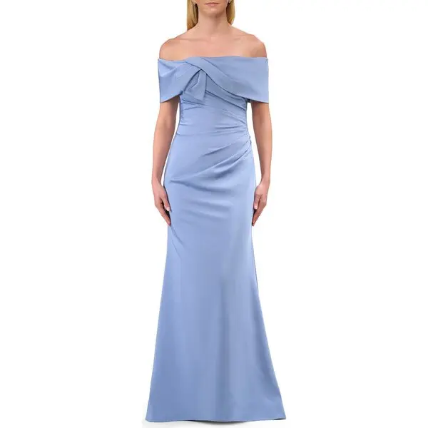 LABOMME Off-the-shoulder Gown With Draped Bow Detail - Smoky Blue
