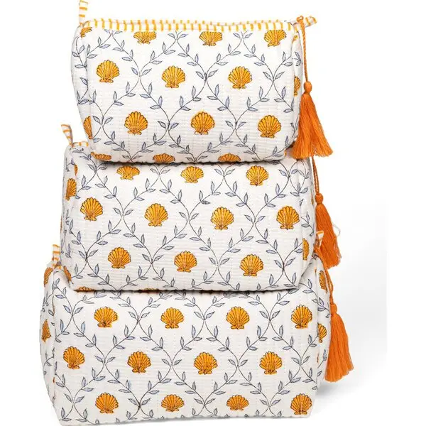 INNER CHILD Seashell Blockprint Makeup Bag Set Of 3 - Seashell Orange
