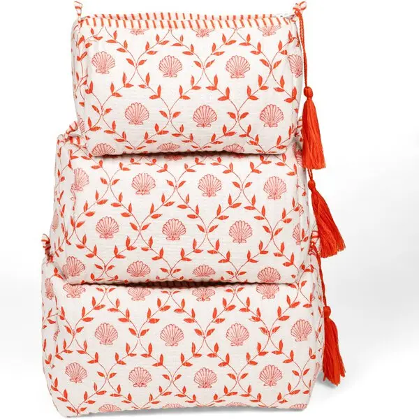 INNER CHILD Seashell Blockprint Makeup Bag Set Of 3 - Seashell Pink