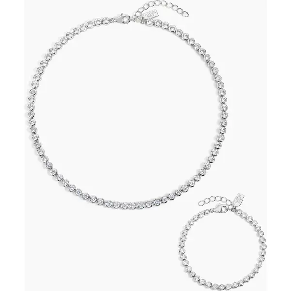ELECTRIC PICKS Jewel Tennis Bracelet And Necklace Set - Silver
