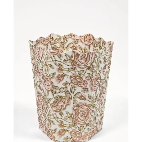 INNER CHILD Blockprint Scallop Waste Bin / Storage Bin - Rose Garden