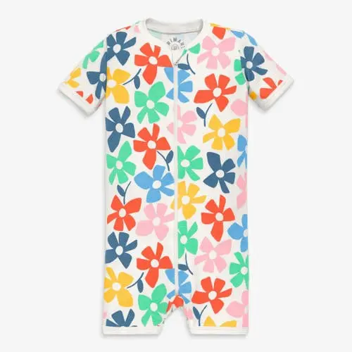 PRIMARY Organic Cotton Zip Shortie - Ivory Rainbow Spring Blooms