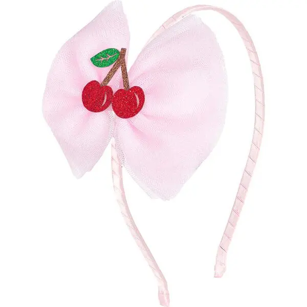 SWEET WINK Cherry Tulle Bow Headband - Pink