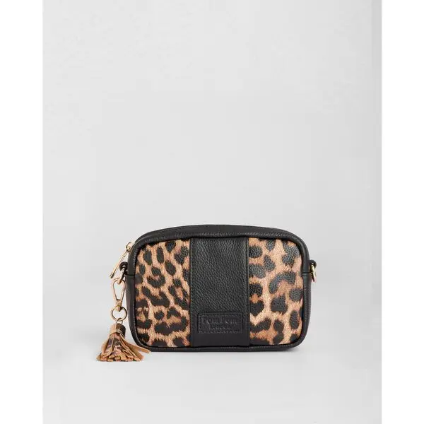 POM POM LONDON City Mini Crossbody Bag - Black Leopard