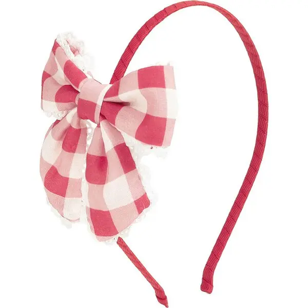 SWEET WINK Gingham Bow Headband - Red