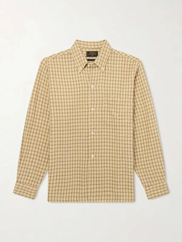 BEAMS Button-down Collar Checked Cotton Shirt