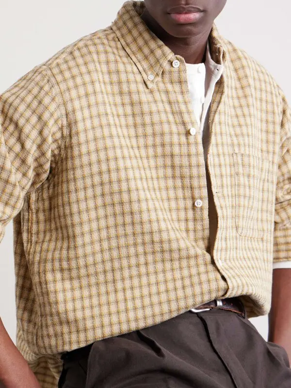 BEAMS Button-down Collar Checked Cotton Shirt