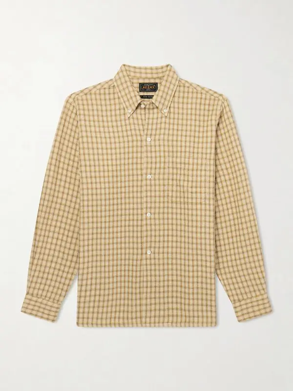 BEAMS Button-down Collar Checked Cotton Shirt - Neutrals