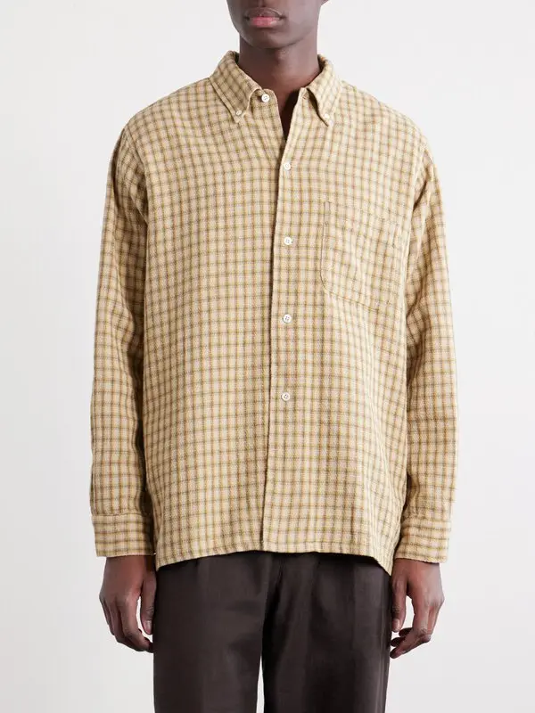 BEAMS Button-down Collar Checked Cotton Shirt - Neutrals