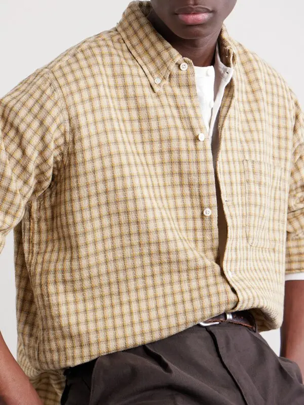 BEAMS Button-down Collar Checked Cotton Shirt - Neutrals