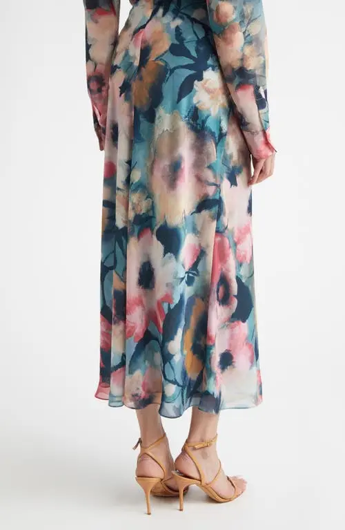Lela Rose Abstract Floral Chiffon A-line Skirt