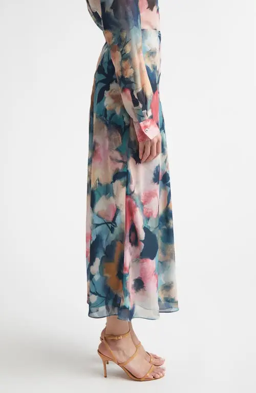 Lela Rose Abstract Floral Chiffon A-line Skirt