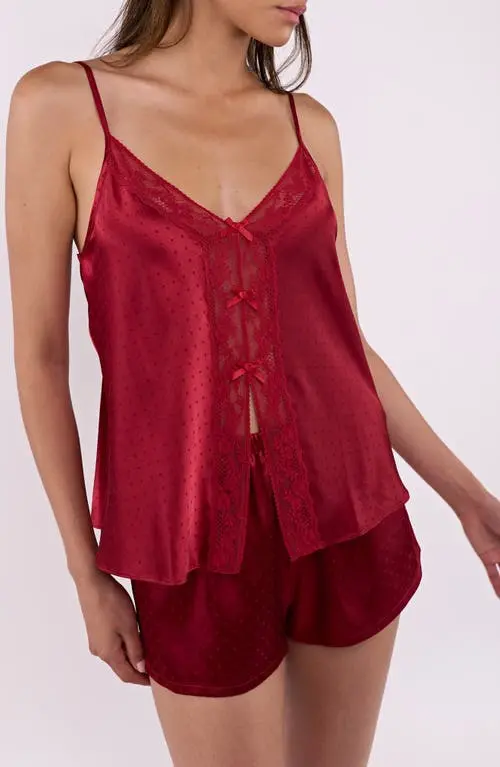 Flora Nikrooz Tiana Swiss Dot Satin Short Pajamas - Red