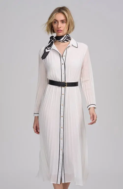 ELLE COLLECTION Woven Pleated Button-front Dress - Ivory