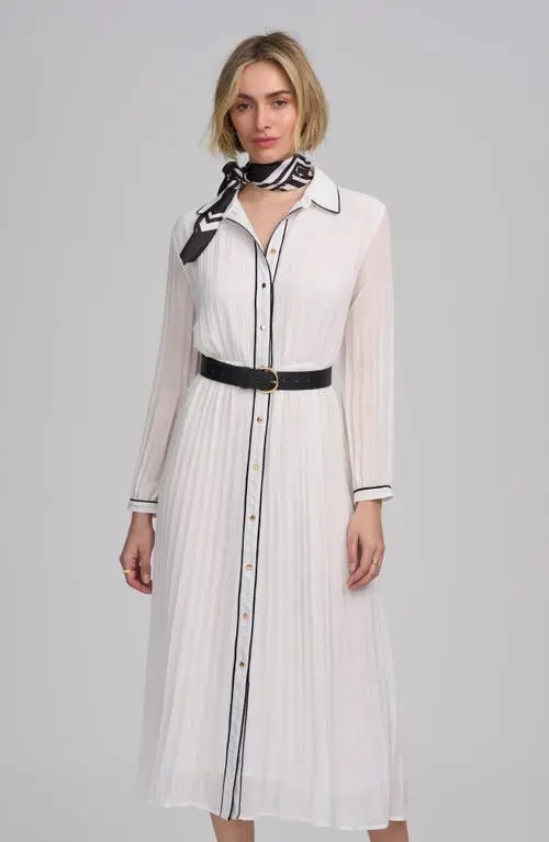 ELLE COLLECTION Woven Pleated Button-front Dress - Ivory