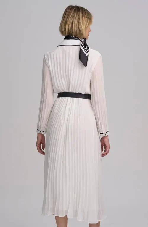 ELLE COLLECTION Woven Pleated Button-front Dress - Ivory