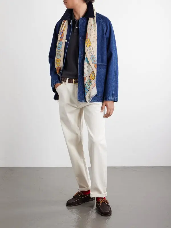 DRAKE'S Frayed Printed Wool And Silk-blend Scarf - Neutrals