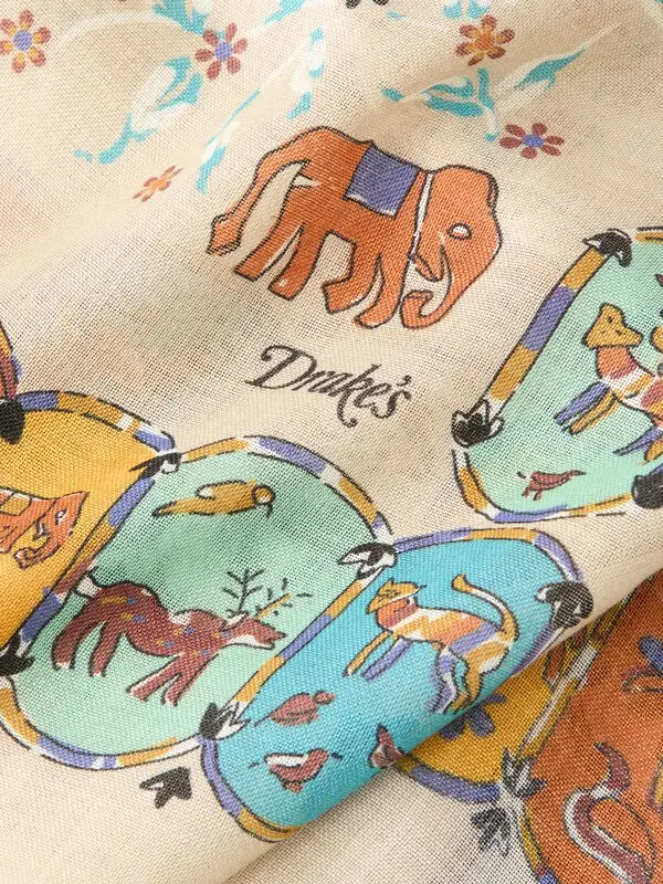 DRAKE'S Frayed Printed Wool And Silk-blend Scarf - Neutrals