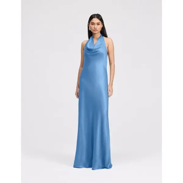 GHOST LONDON Elara Cowl Front Satin Maxi Dress - Chambray Blue