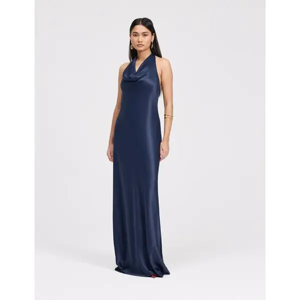GHOST LONDON Elara Cowl Front Satin Maxi Dress - Navy
