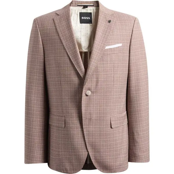 BOSS Hutson Slim Fit Red Check Virgin Wool Sport Coat - Open Red