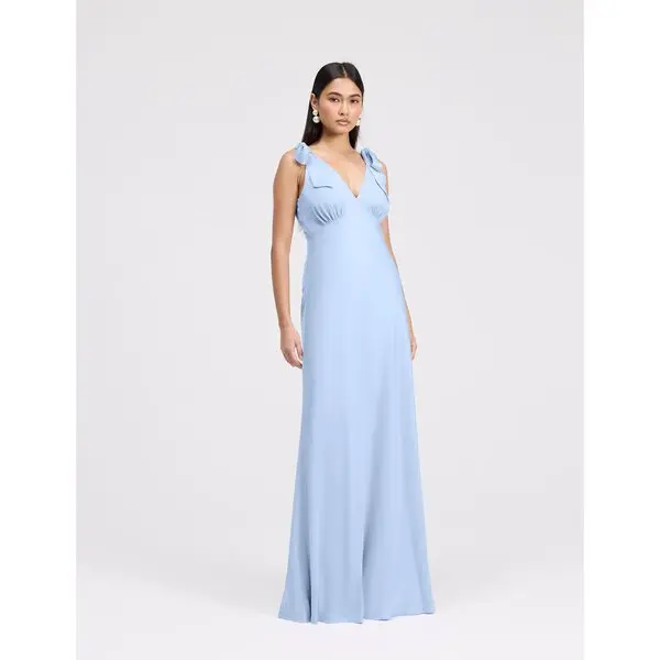 GHOST LONDON Nora Tie Shoulder Satin Maxi Dress - Cornflower Blue