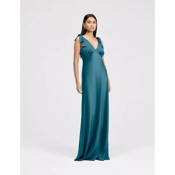 GHOST LONDON Nora Tie Shoulder Satin Maxi Dress - Emerald