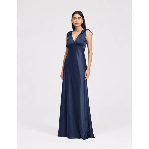GHOST LONDON Nora Tie Shoulder Satin Maxi Dress - Navy
