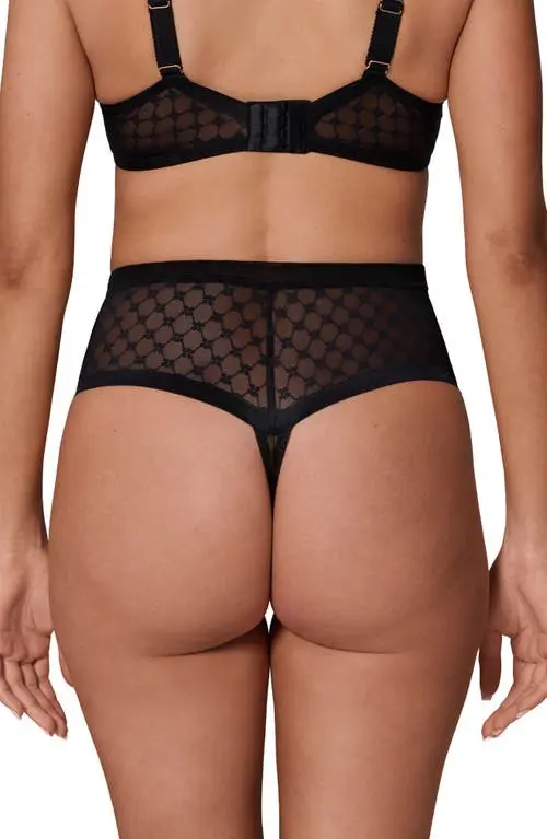 Simone Perele Plume Embroidered High Waist Shaping Thong - Black