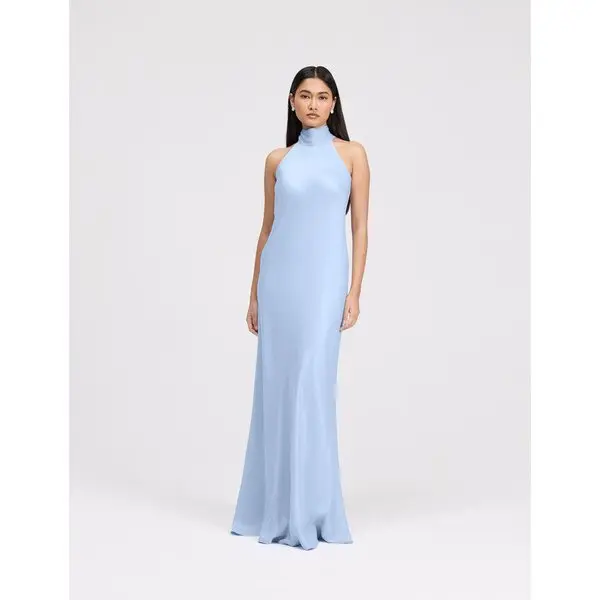 GHOST LONDON Angelica High Neck Satin Maxi Dress - Cornflower Blue