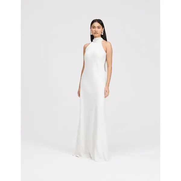 GHOST LONDON Angelica High Neck Satin Maxi Dress - Ivory
