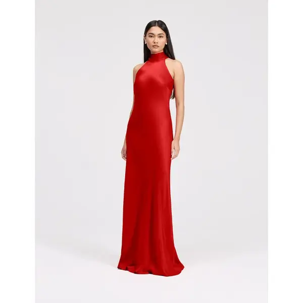 GHOST LONDON Angelica High Neck Satin Maxi Dress - Red