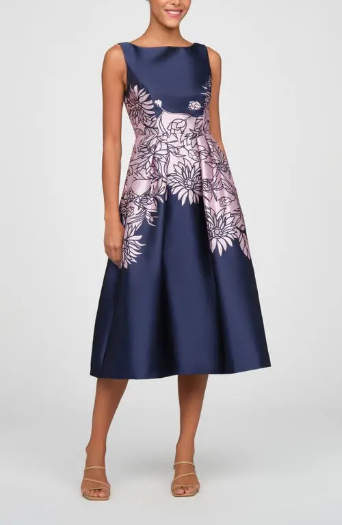 KAY UNGER Floral Cocktail Midi Dress