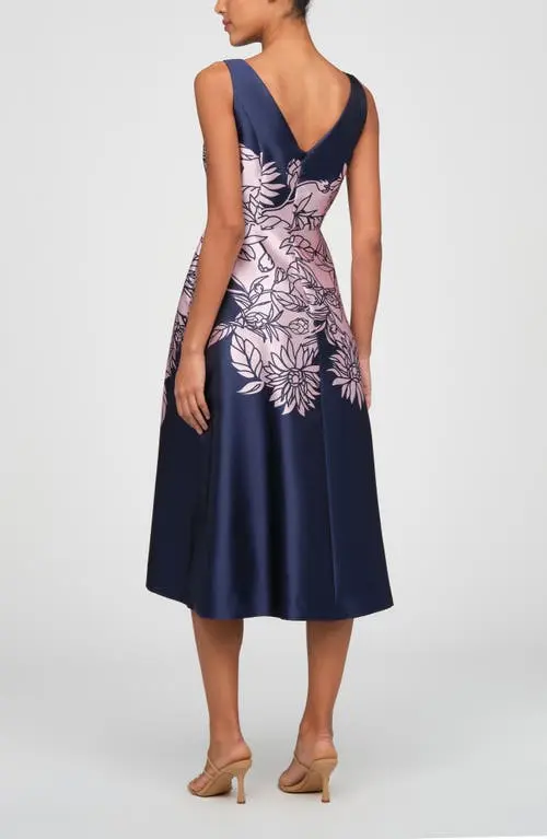 KAY UNGER Floral Cocktail Midi Dress