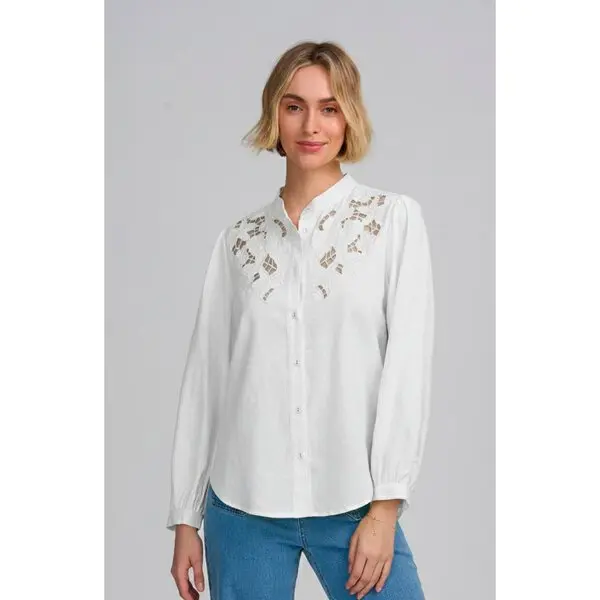 ELLE COLLECTION Lace Yoke Shirt - Ivory