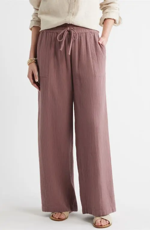 Caslon Wide Leg Gauze Pants - Purple Taupe