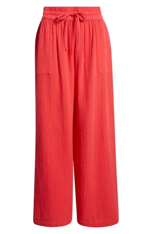 Caslon Wide Leg Gauze Pants - Red Geranium