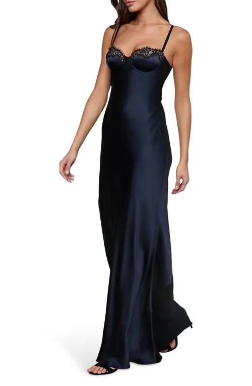 L'Agence Shayla Lace Trim Silk Satin Maxi Slipdress