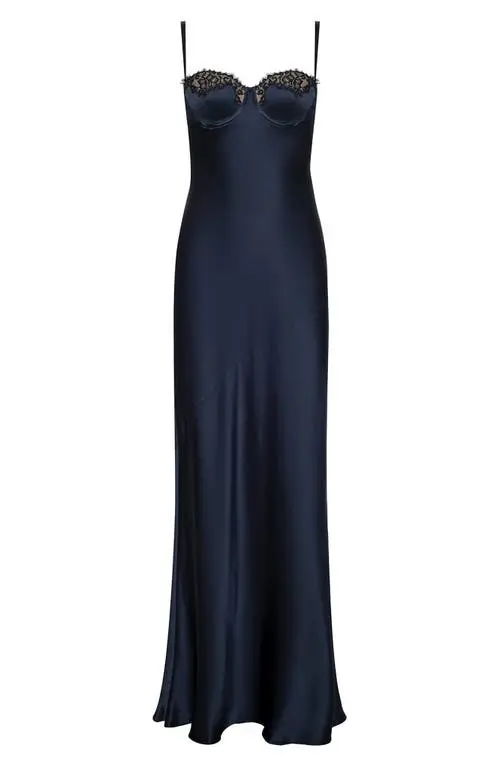 L'Agence Shayla Lace Trim Silk Satin Maxi Slipdress