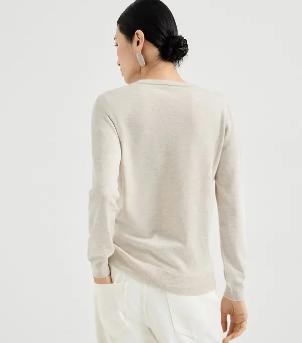 Brunello Cucinelli Cashmere Monili-detail V-neck Sweater - Beige