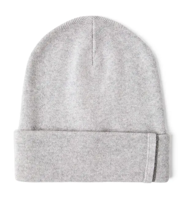 Brunello Cucinelli Cashmere Beanie With Monili Trim - Grey